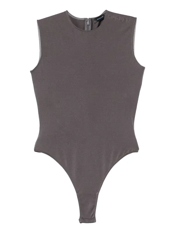 MUGLER Logo-embossed Sleeveless Bodysuit - Grey