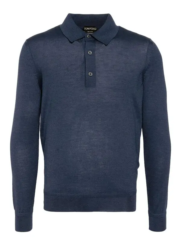 TOM FORD Long-sleeved Polo Shirt - Blue