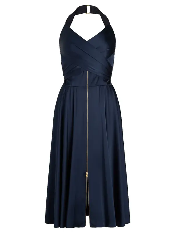 Patou Halterneck Satin Midi Dress - Blue