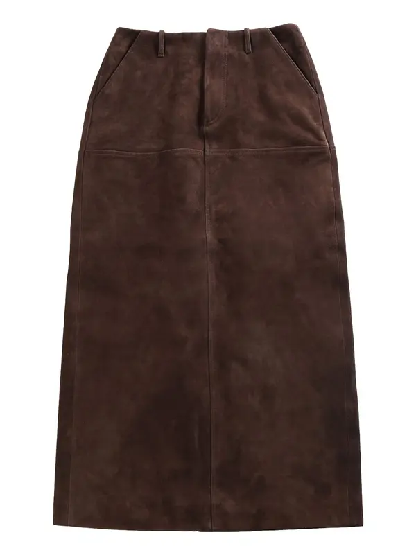 ATELIER Suede Midi Skirt - Brown