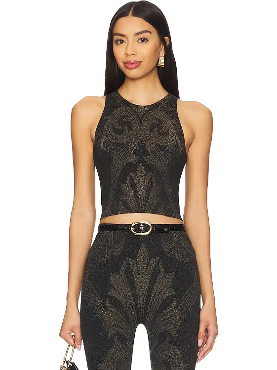 Wolford X Etro Metallic Jacquard Crop Top - Black & Gold