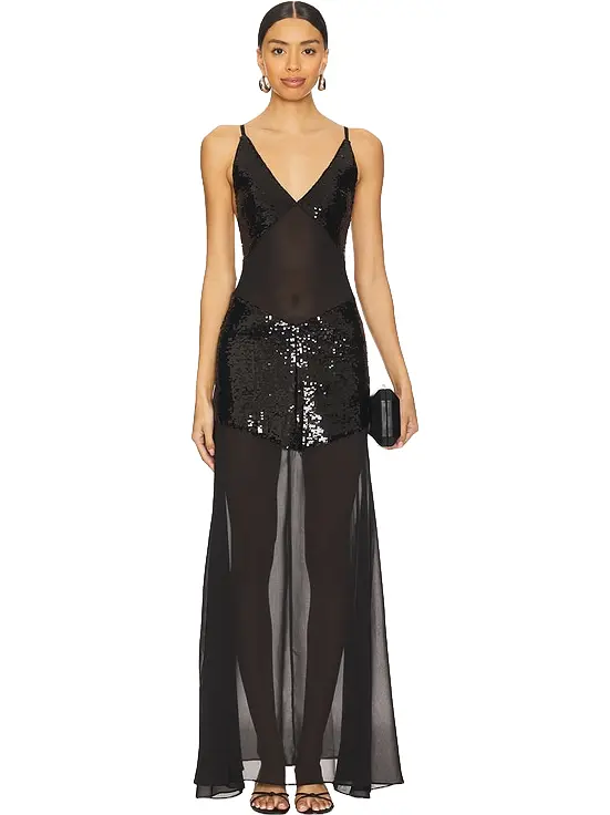 WeWoreWhat Sheer Panel Maxi Dress - Black