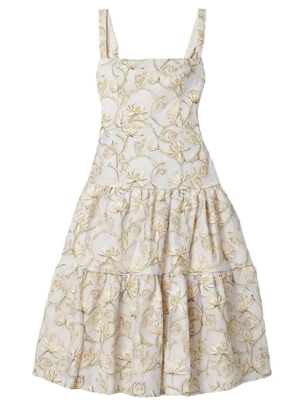 Agua Bendita Lima Soledad Embellished Floral-print Tulle Midi Dress - Neutrals