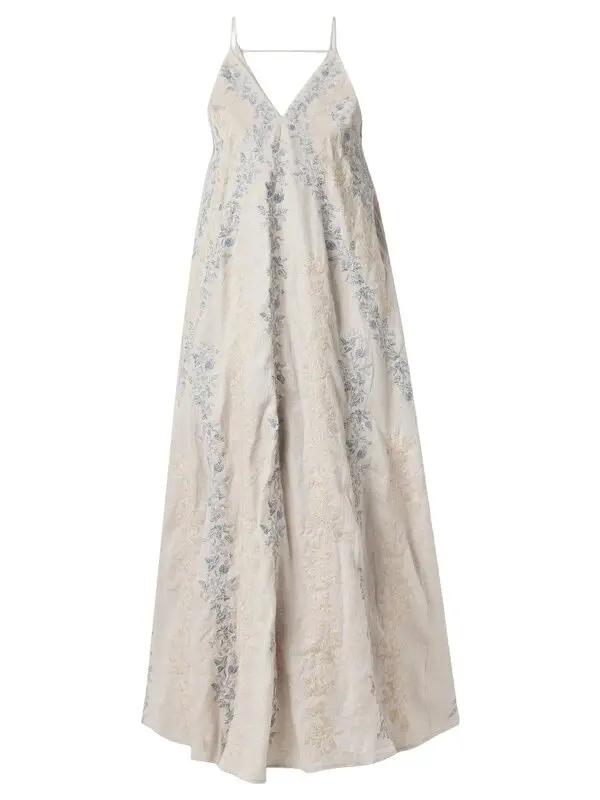 Agua Bendita Soledad Bougainvillea Embroidered Linen Maxi Dress - Neutrals