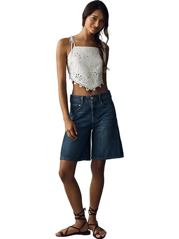 PILCRO Adi Mid-rise Relaxed Bermuda Shorts - Medium Denim