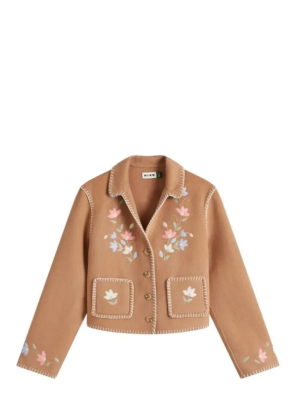 Rixo Sunday Jacket - Petal Embroidery Tan