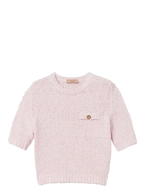 TWINSET Oval T Button Cropped Jumper - Pink