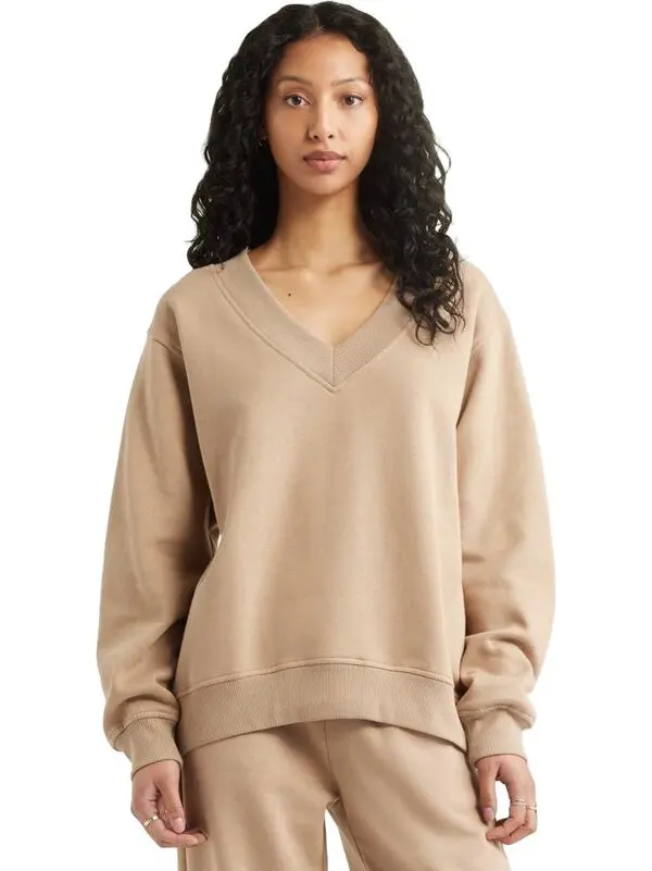 Bp. Oversized V-neck Fleece Sweatshirt - Tan Savannah