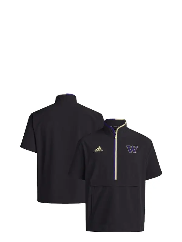 Adidas Washington Huskies Coaches Sideline Short Sleeve Jacket By - Black