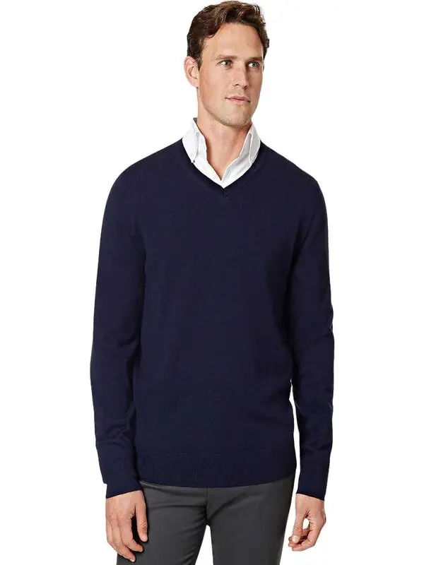CHARLES TYRWHITT Pure Merino V-neck Sweater - Navy