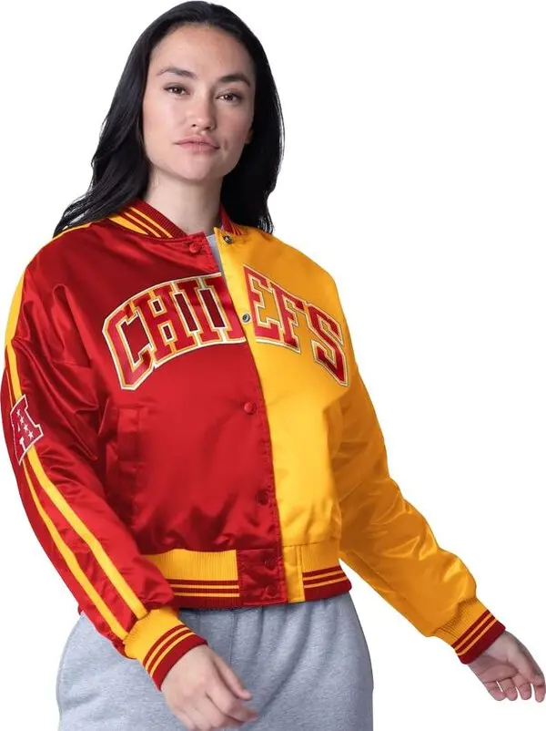 STARTER Kansas City Chiefs Zone Blitz Cropped Satin Jacket - Red