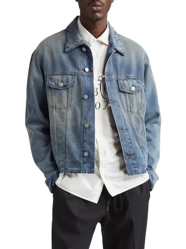 MAISON MARGIELA Raw Hem Denim Trucker Jacket - Grey Blue