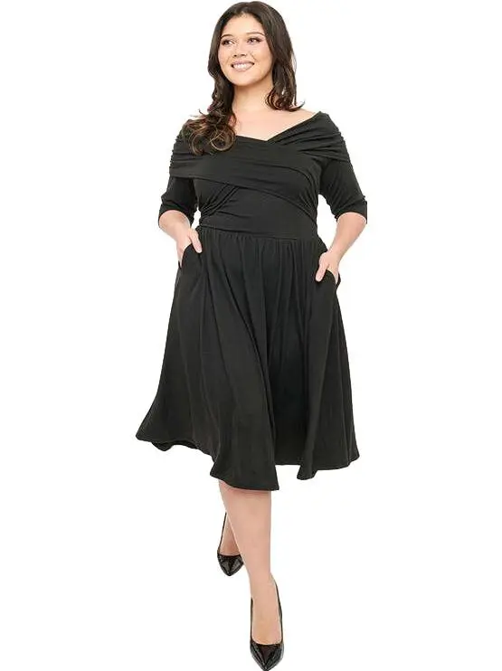 Unique Vintage Off Shoulder Swing Dress - Black