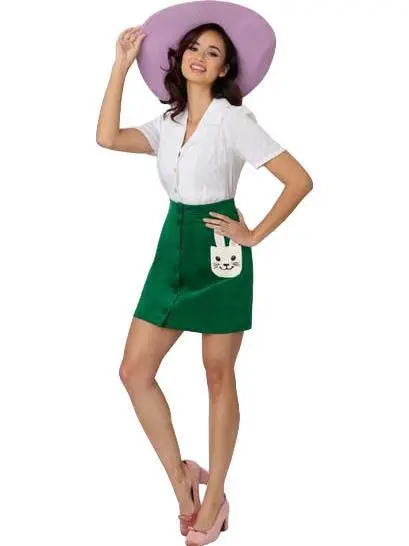 SMAK PARLOUR Kitsch Pocket Mini Skirt - Green W/bunny Pocket