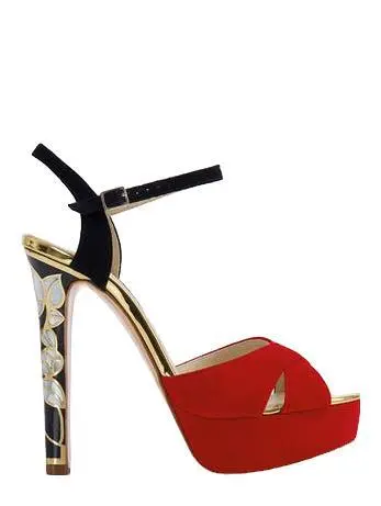 FREYA ROSE Rose In Bloom Rouge Ankle Strap Pearl Heel Sandal - Red