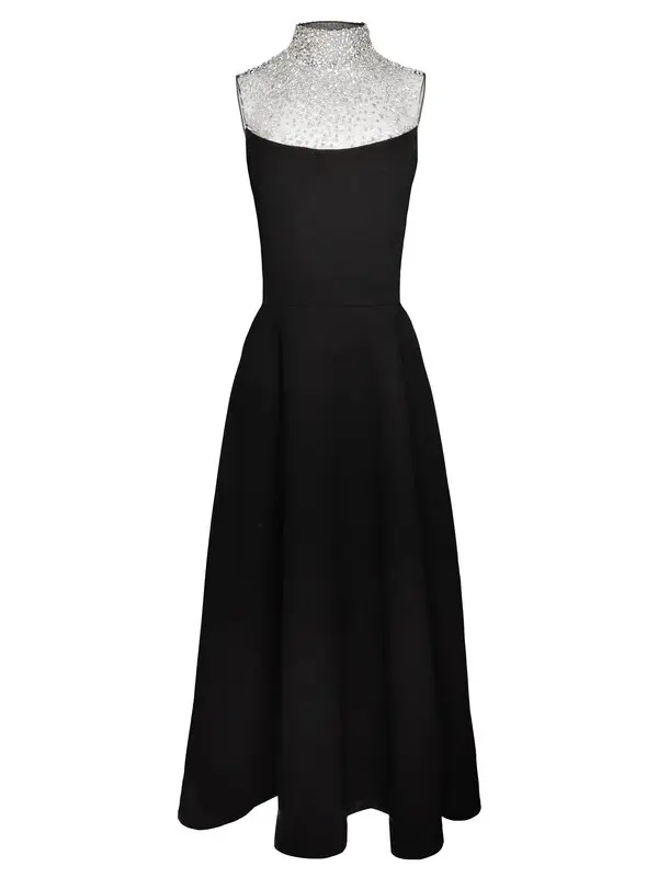 Naeem Khan Beaded Neckline Midi Dress - Black