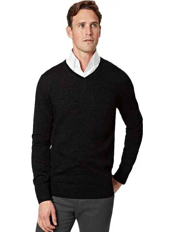 CHARLES TYRWHITT Pure Merino V-neck Sweater - Dark Charcoal