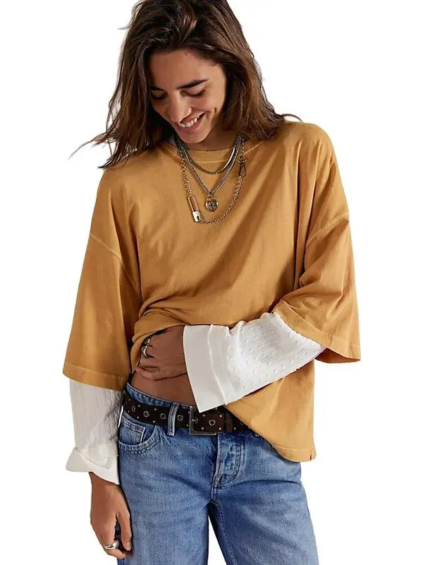 Free People We The Free Oversized Cotton Crewneck T-shirt - Peach Honey