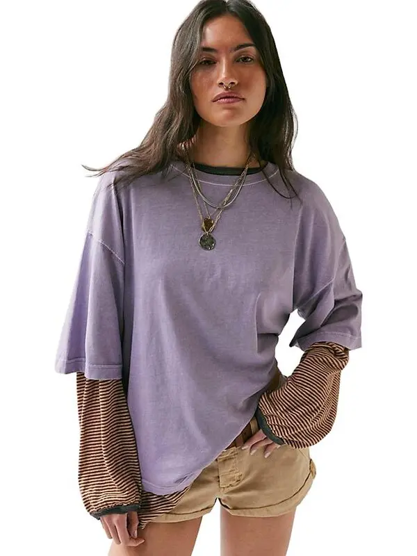 Free People We The Free Perfect Oversized Tee - Plum Ash