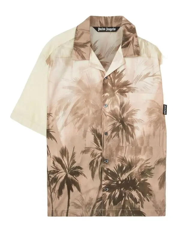 Palm Angels Sunset Palms Bowling Shirt - Neutrals