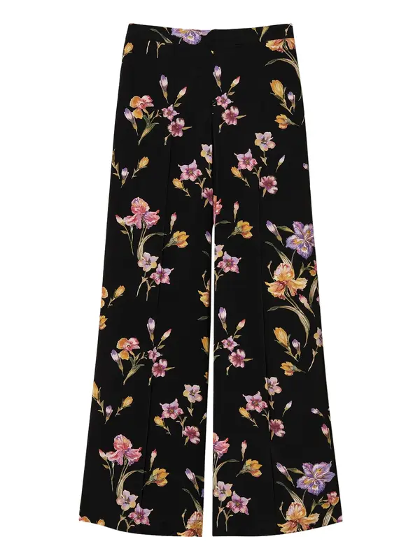 TWINSET Floral Wide Leg Trousers - Black