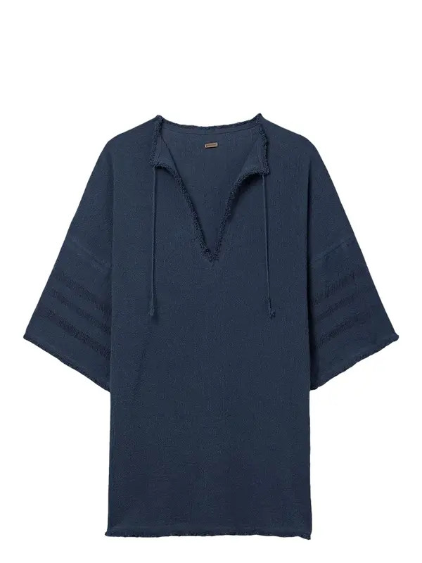 Caravana Ekab Oversized Frayed Cotton-gauze Tunic - Navy