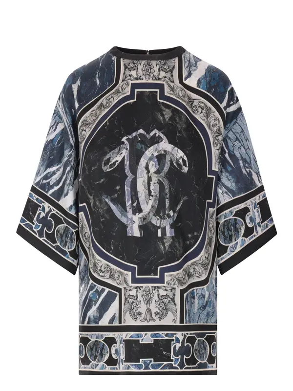 Roberto Cavalli Marble-print Silk Blouse - Blue