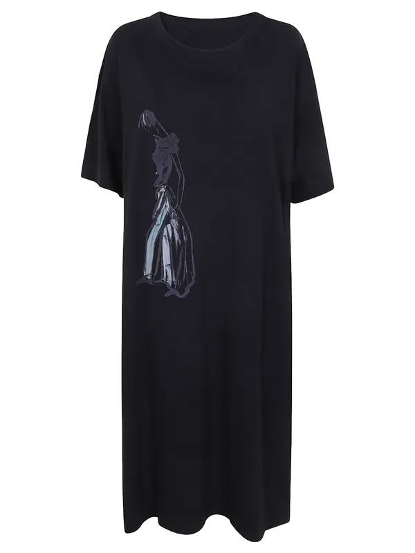 Yohji Yamamoto Graphic-print Midi Dress - Black