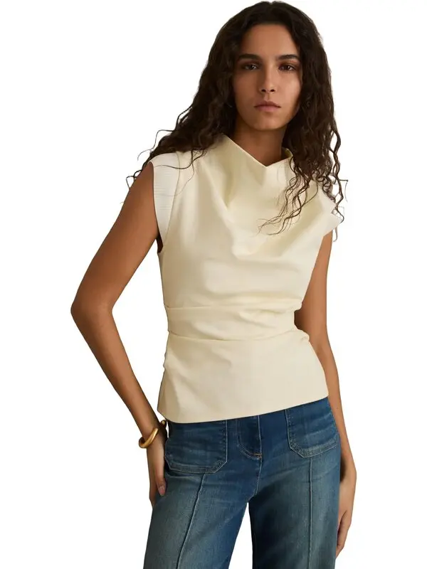 REISS Cobi Draped Sleeveless Top - Pale Yellow