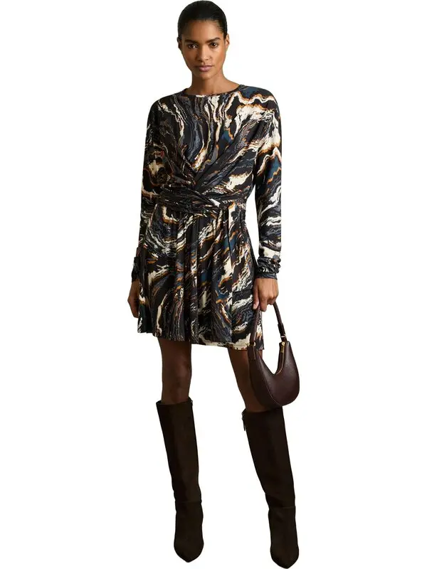 REISS Jasmine Printed Mini Dress - Black/blue