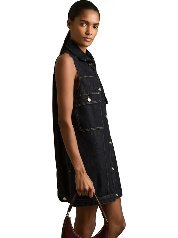 REISS Brooklyn Sleeveless Denim Shift Mini Dress - Indigo
