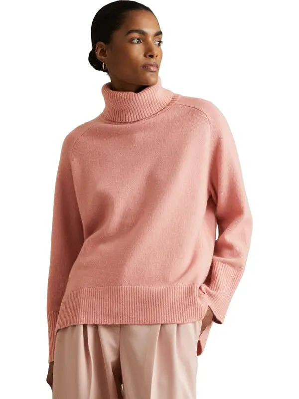 REISS Eliza Roll-neck Jumper - Soft Pink