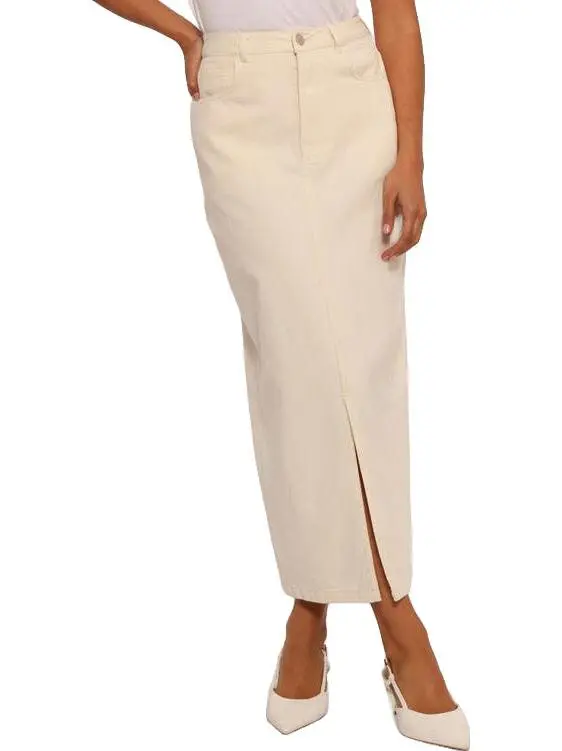 PETAL & PUP Kellen Slit Front Cotton Corduroy Maxi Skirt - Cream