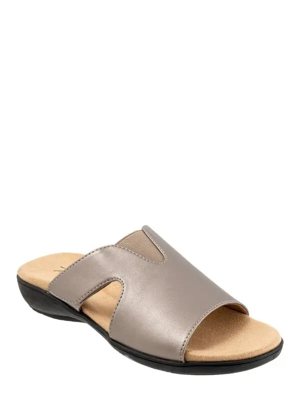 Trotters Roxine Leather Slide Sandal - Pewter