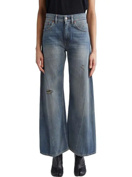 MAISON MARGIELA Distressed Wide-leg Jeans - Grey Blue