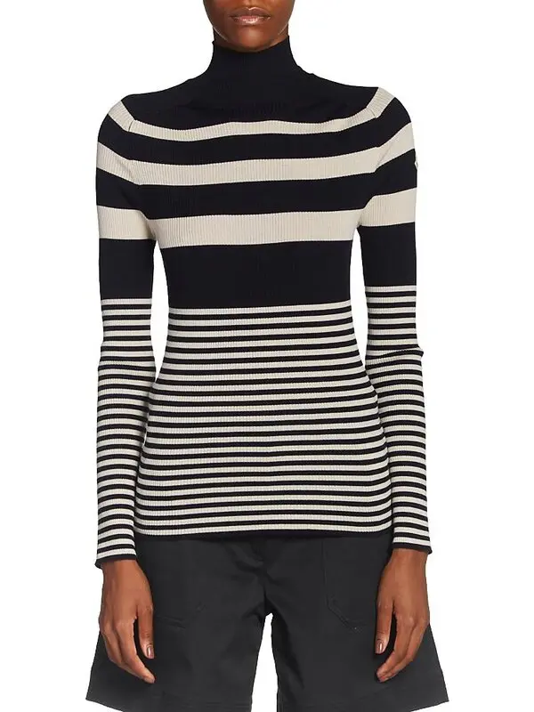 Moncler Wool Striped Mock Neck Sweater - Dark Blue