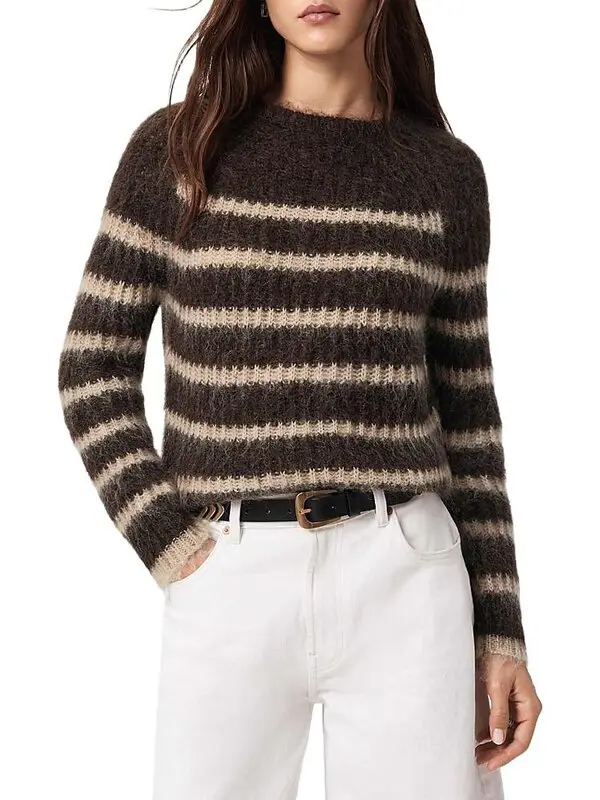 ALLSAINTS Riga Striped Sweater - Bottle Brown