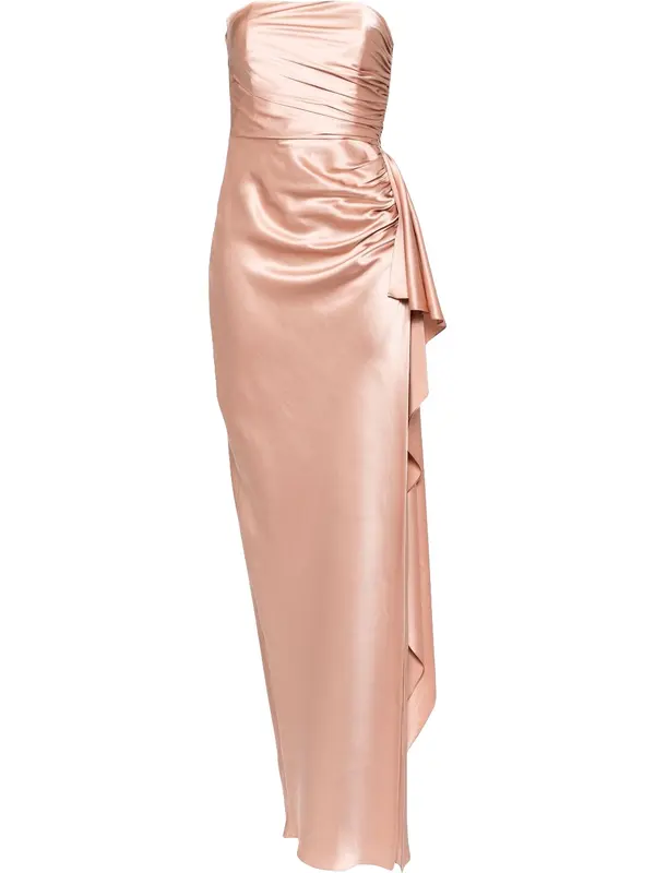Michelle Mason Strapless Gathered Gown - Pink