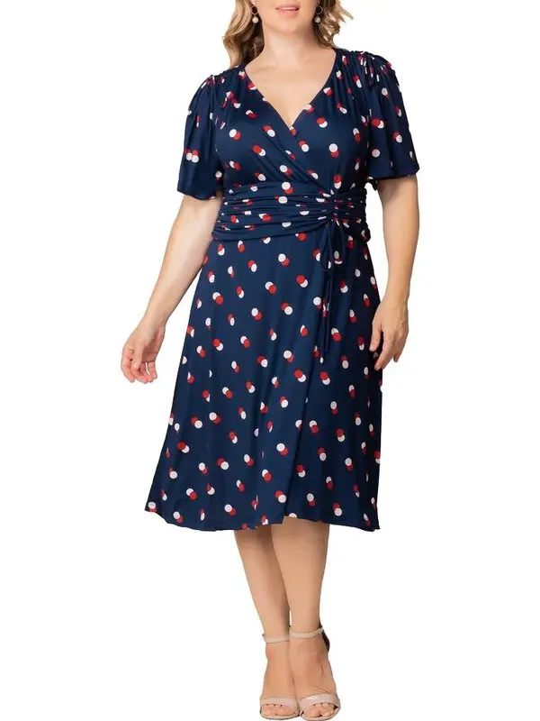 KIYONNA Jemma Ruched Tie Dress - Navy Dot Duo