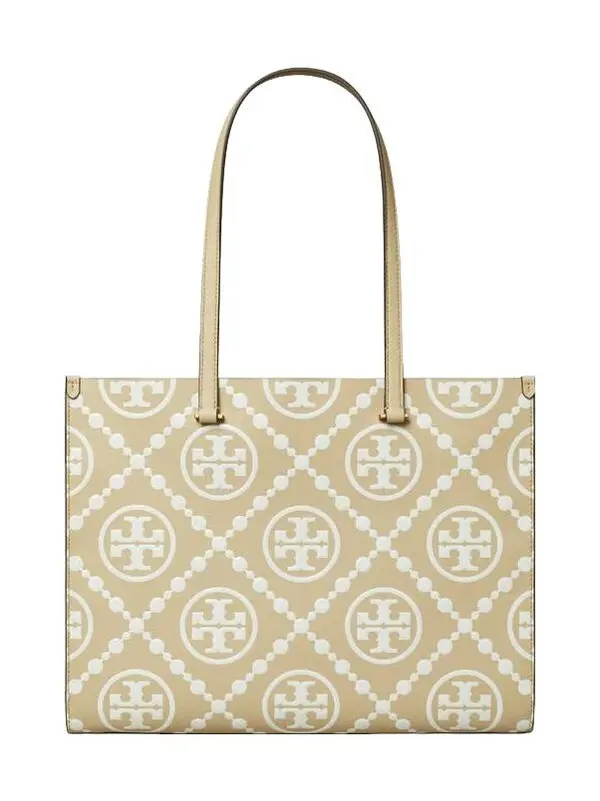 Tory Burch T Monogram Embossed Leather Tote - Beige