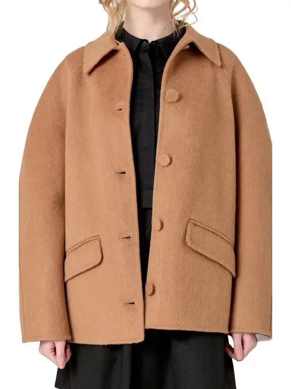English Factory Oversized Wool Coat - Brown