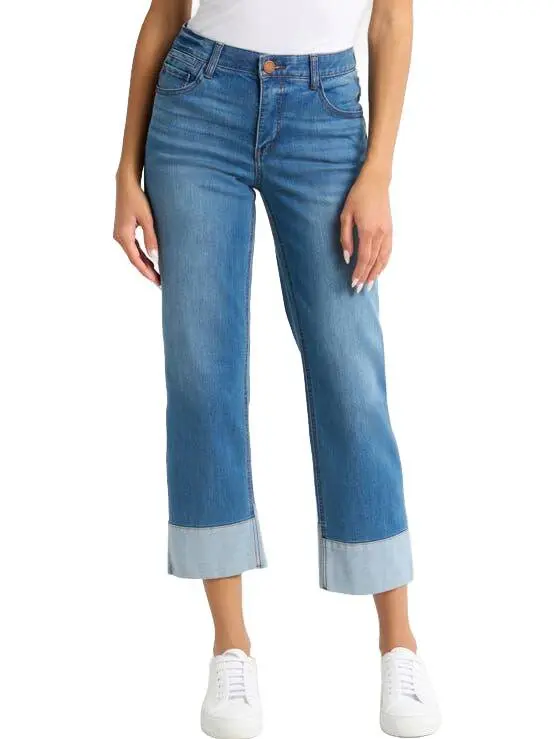 Wit & Wisdom High Waist Cuffed Straight Leg Jeans - Mid Blue