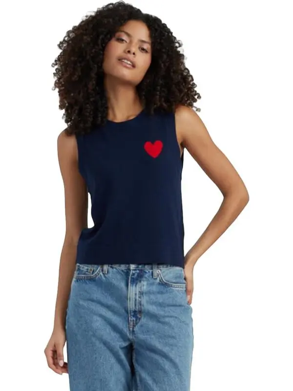Chinti & Parker Pure Merino Heart Breton Tank - Navy