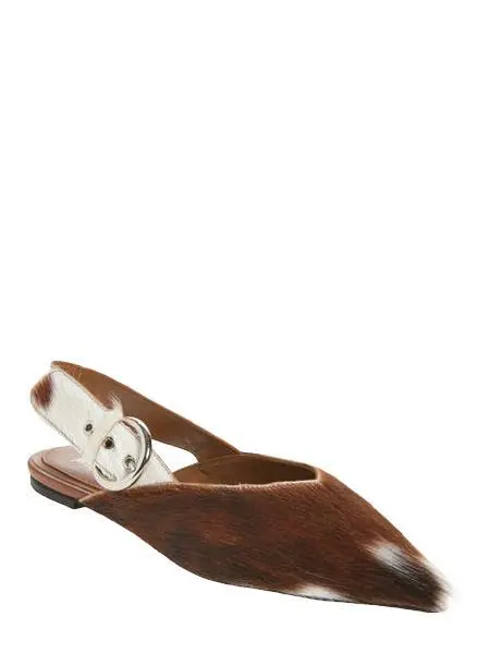Jeffrey Campbell Scone Calf Hair Slingback Flats - Tan White Longhair