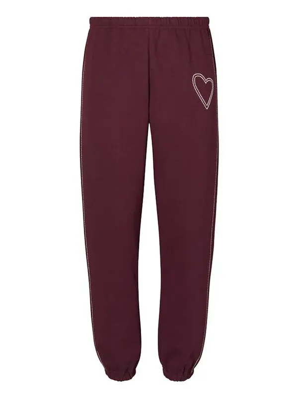 Tory Burch Pick Stitch Heart French Terry Sweatpants - Dark Merlot