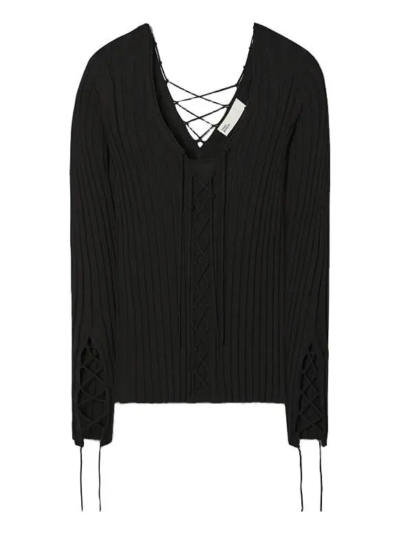 Tory Burch Lace-up Wool Sweater - Black