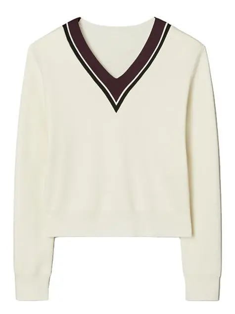 Tory Burch Wool Dickie Sweater - New Ivory/evening Plum