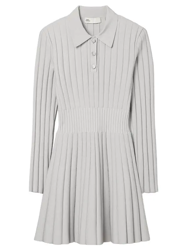 Tory Burch Viscose Knit Polo Mini Dress - Dewy Gray