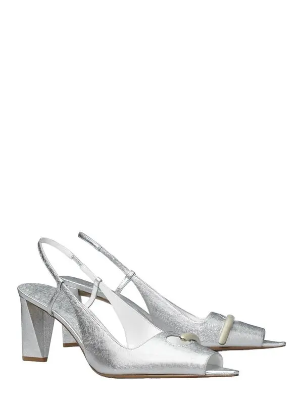 Tory Burch Pierced Peep-toe Slingback - Bright Silver/silver