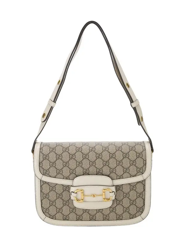 Gucci Original Gg Supreme Canvas 1955 Horsebit Shoulder Bag - Beige